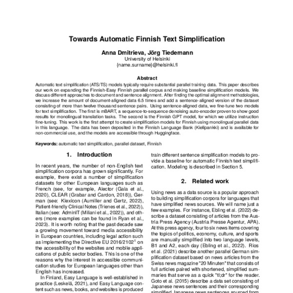 Towards Automatic Finnish Text Simplification - ACL Anthology