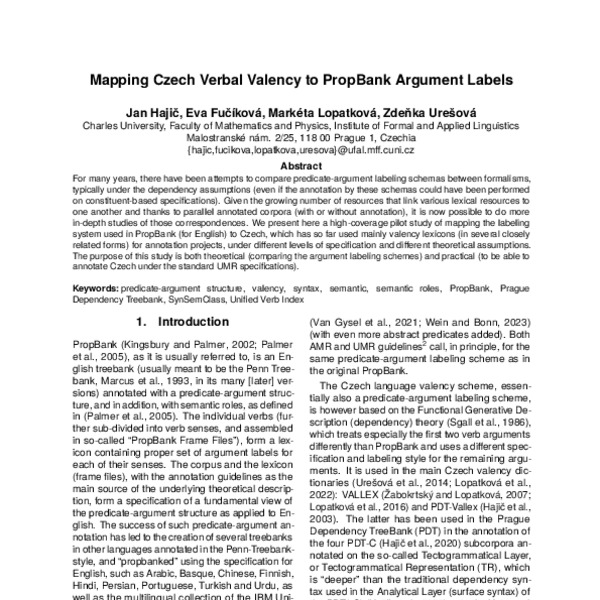Mapping Czech Verbal Valency to PropBank Argument Labels - ACL Anthology