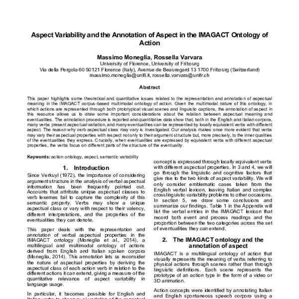 Aspect Variability and the Annotation of Aspect in the IMAGACT Ontology of Action - ACL Anthology