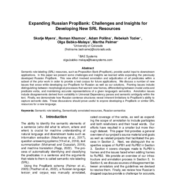 Expanding Russian PropBank: Challenges and Insights for Developing New ...