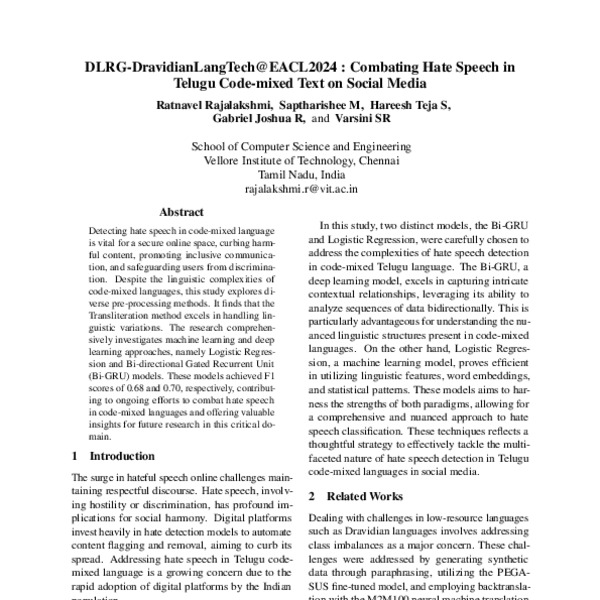 DLRG-DravidianLangTech@EACL2024 : Combating Hate Speech in Telugu Code-mixed Text on Social ...