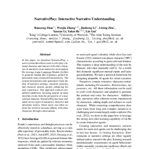 NarrativePlay: Interactive Narrative Understanding - ACL Anthology