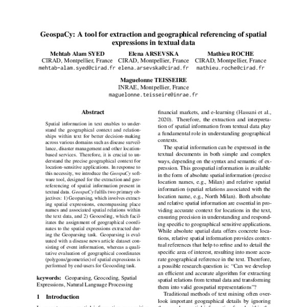 Geospacy A Tool For Extraction And Geographical Referencing Of Spatial Expressions In Textual