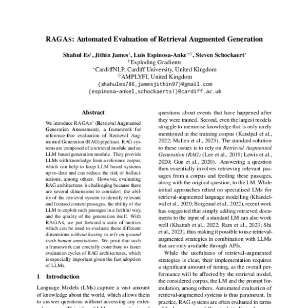 RAGAs: Automated Evaluation of Retrieval Augmented Generation - ACL Anthology