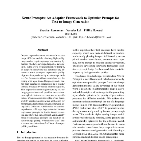 NeuroPrompts: An Adaptive Framework to Optimize Prompts for Text-to-Image Generation - ACL Anthology