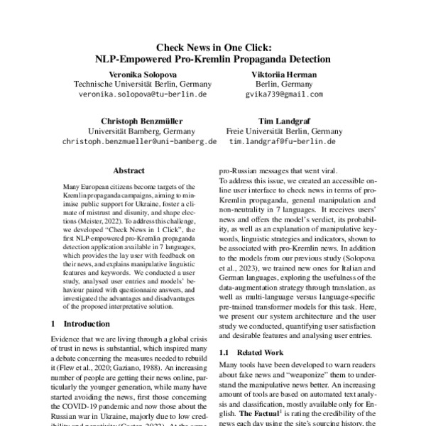 Check News in One Click: NLP-Empowered Pro-Kremlin Propaganda Detection - ACL Anthology