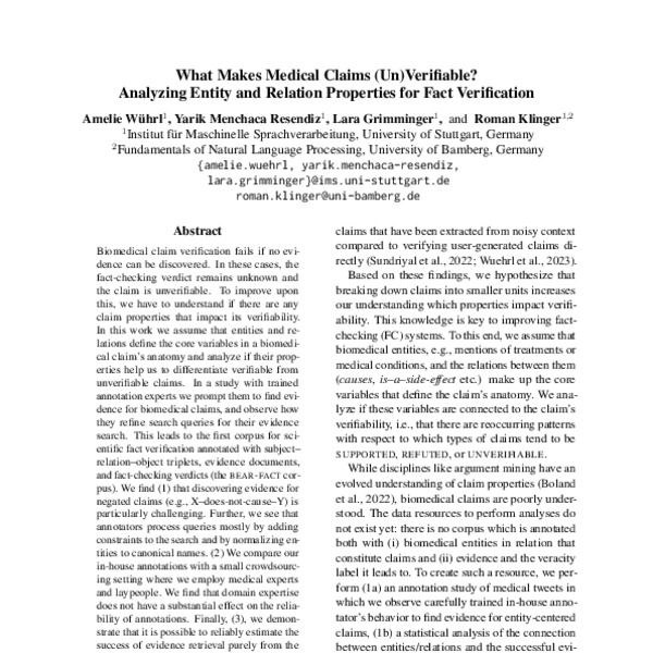 What Makes Medical Claims (Un)Verifiable? Analyzing Entity and Relation ...