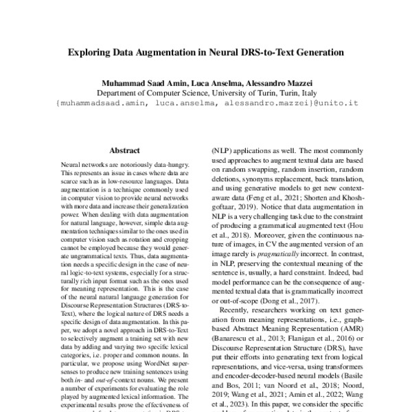 Exploring Data Augmentation in Neural DRS-to-Text Generation - ACL Anthology