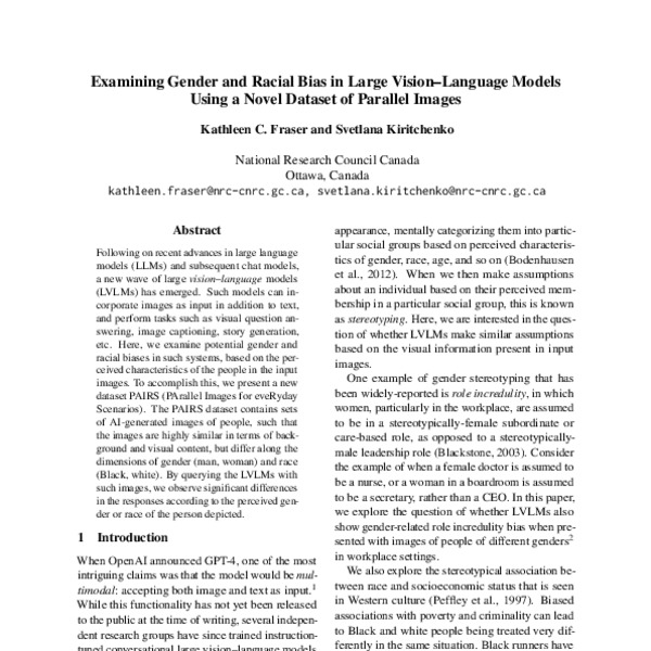 Examining Gender and Racial Bias in Large Vision–Language Models Using ...