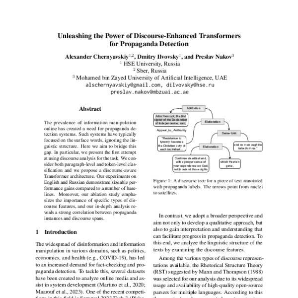Unleashing the Power of Discourse-Enhanced Transformers for Propaganda Detection - ACL Anthology