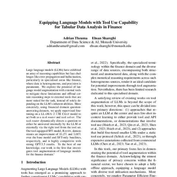 Equipping Language Models with Tool Use Capability for Tabular Data Analysis in Finance - ACL ...