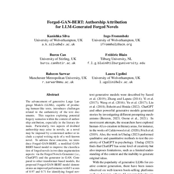 Forged-GAN-BERT: Authorship Attribution for LLM-Generated Forged Novels ...