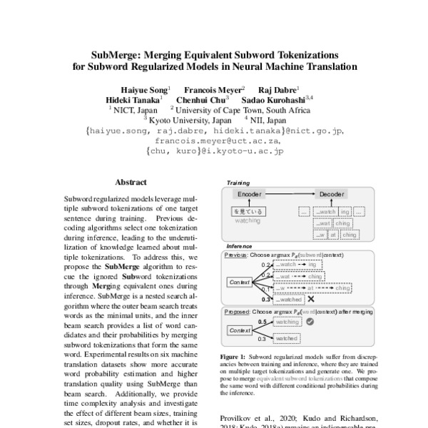 SubMerge: Merging Equivalent Subword Tokenizations for Subword Regularized Models in Neural ...