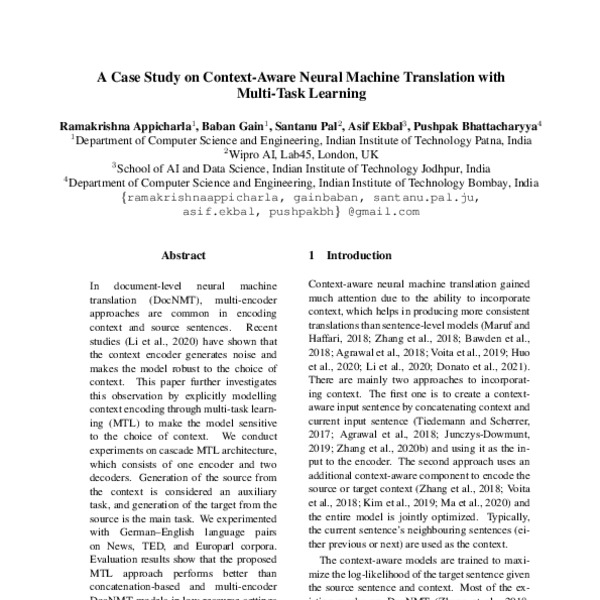 A Case Study on Context-Aware Neural Machine Translation with Multi-Task Learning - ACL Anthology