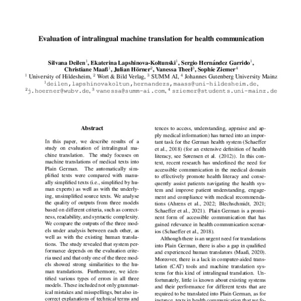 Evaluation of intralingual machine translation for health communication ...