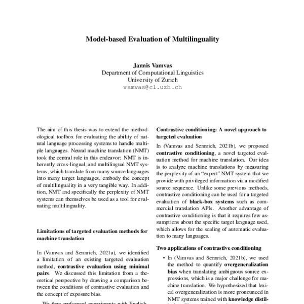Thesis: Model-based Evaluation of Multilinguality - ACL Anthology