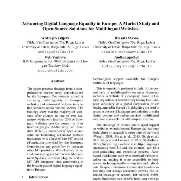 Advancing Digital Language Equality in Europe: A Market Study and Open ...