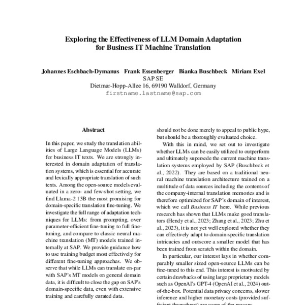 Exploring the Effectiveness of LLM Domain Adaptation for Business IT Machine Translation - ACL ...