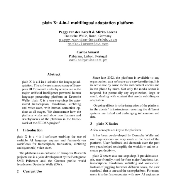 plain X: 4-in-1 multilingual adaptation platform - ACL Anthology
