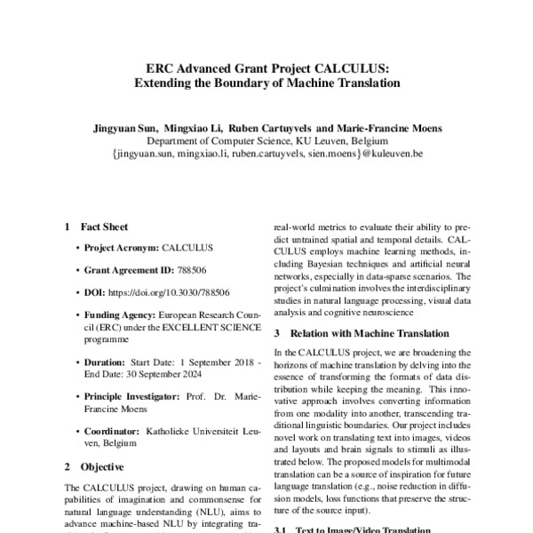 ERC Advanced Grant Project CALCULUS: Extending the Boundary of Machine Translation - ACL Anthology