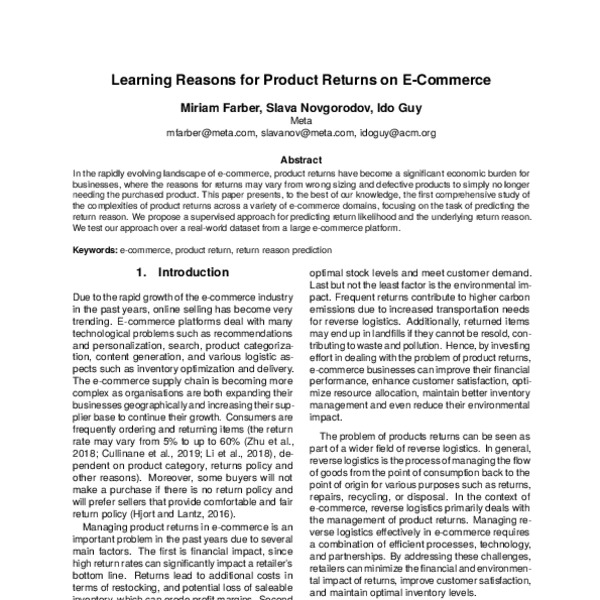 Learning Reasons for Product Returns on E-Commerce - ACL Anthology