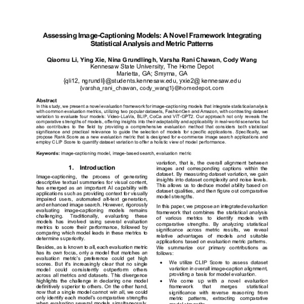 Assessing Image-Captioning Models: A Novel Framework Integrating Statistical Analysis and Metric ...