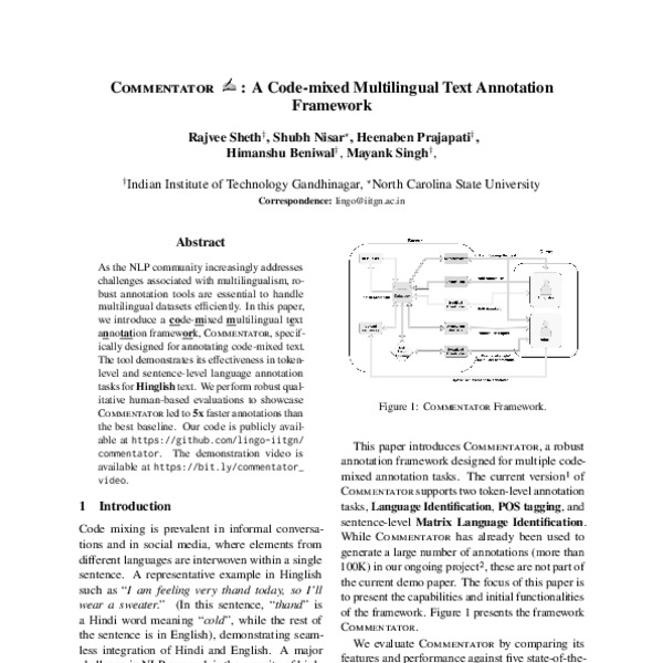 Commentator: A Code-mixed Multilingual Text Annotation Framework - ACL Anthology