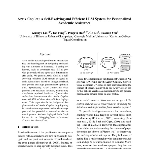 Arxiv Copilot: A Self-Evolving and Efficient LLM System for Personalized Academic Assistance ...