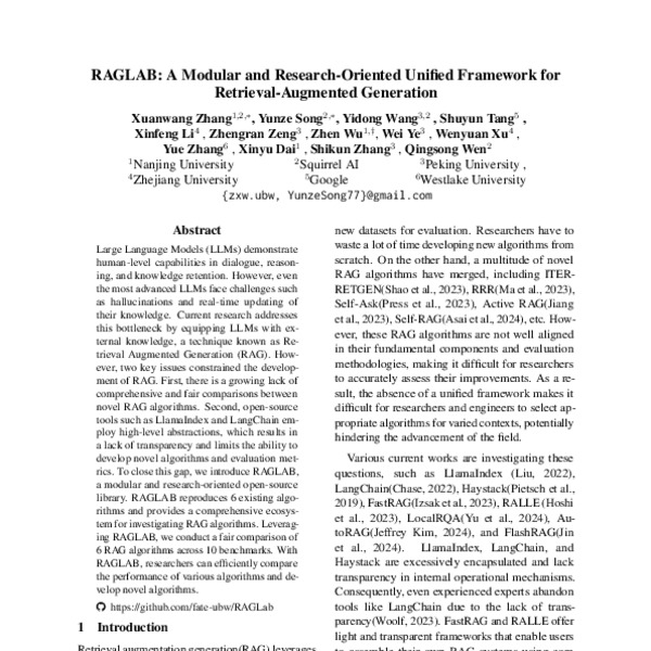 Raglab A Modular And Research Oriented Unified Framework For Retrieval Augmented Generation
