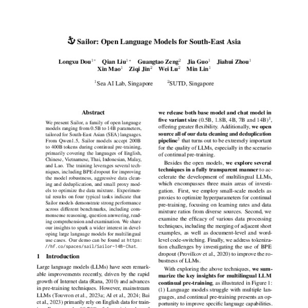 Sailor: Open Language Models for South-East Asia - ACL Anthology