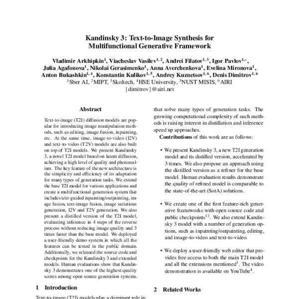 Kandinsky 3: Text-to-Image Synthesis for Multifunctional Generative Framework - ACL Anthology