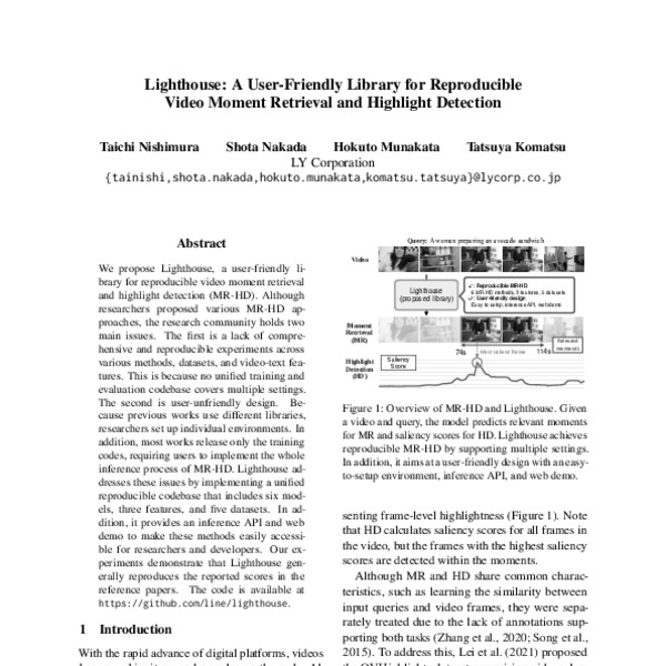 Lighthouse: A User-Friendly Library for Reproducible Video Moment ...