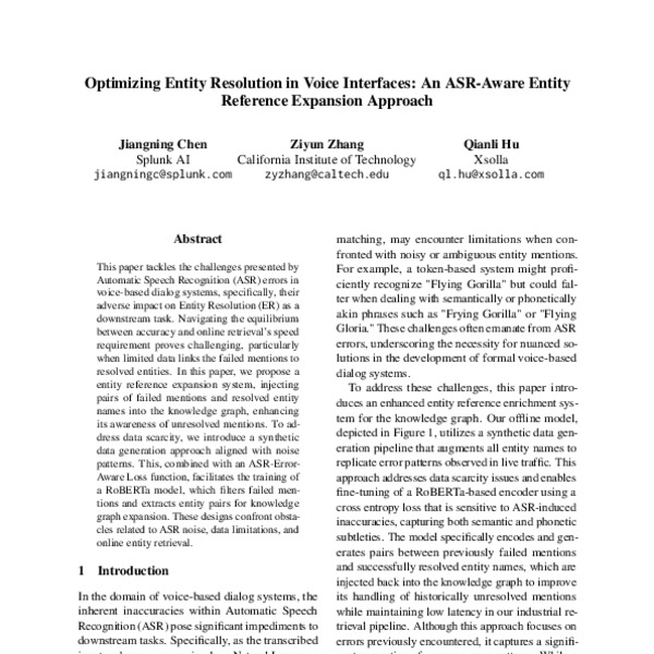 Optimizing Entity Resolution in Voice Interfaces: An ASR-Aware Entity Reference Expansion ...