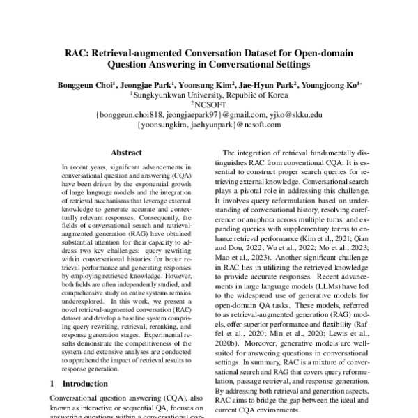 Rac Retrieval Augmented Conversation Dataset For Open Domain Question