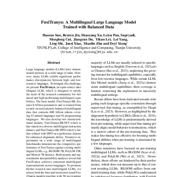 FuxiTranyu: A Multilingual Large Language Model Trained with Balanced ...