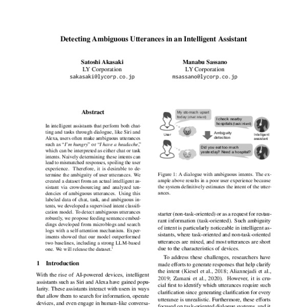 Detecting Ambiguous Utterances in an Intelligent Assistant - ACL Anthology
