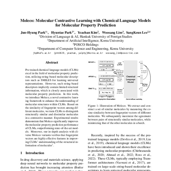 Moleco: Molecular Contrastive Learning with Chemical Language Models for Molecular Property ...