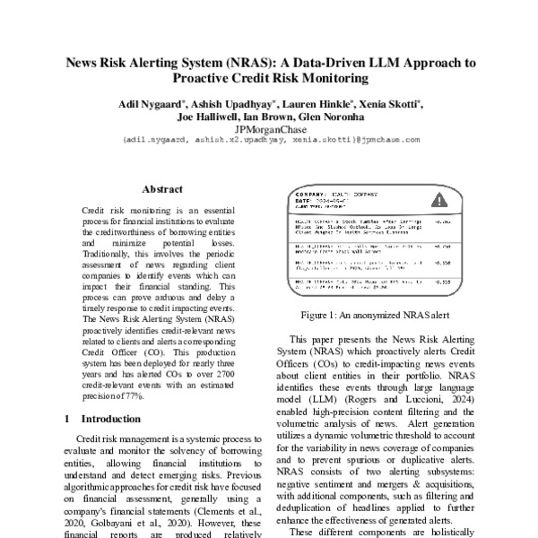 News Risk Alerting System (NRAS): A Data-Driven LLM Approach to ...