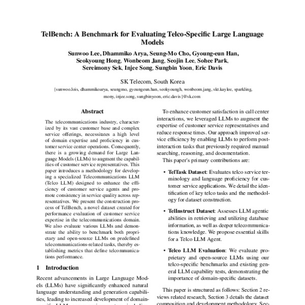 TelBench: A Benchmark for Evaluating Telco-Specific Large Language Models - ACL Anthology