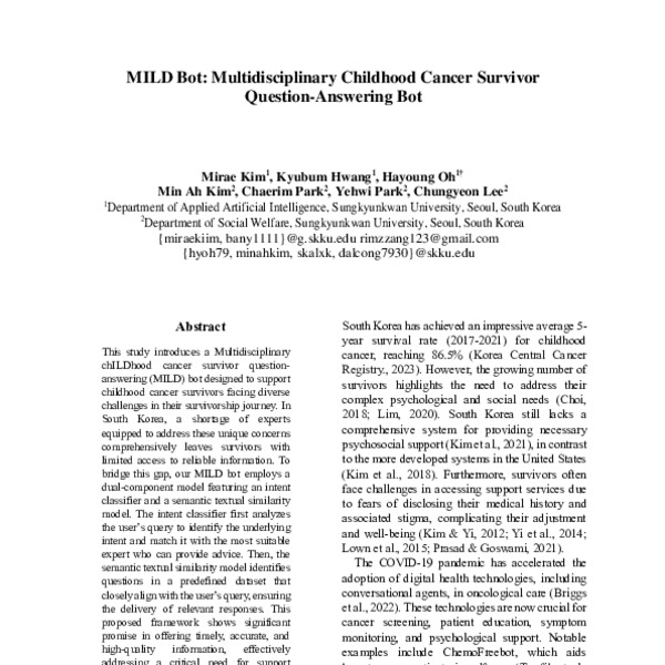 MILD Bot: Multidisciplinary Childhood Cancer Survivor Question ...