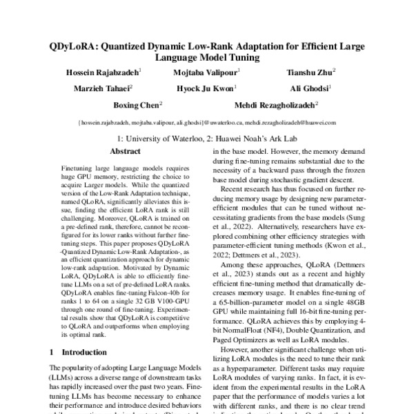 Qdylora Quantized Dynamic Low Rank Adaptation For Efficient Large Language Model Tuning Acl
