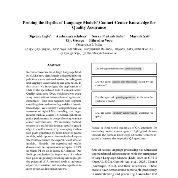 Probing the Depths of Language Models’ Contact-Center Knowledge for ...