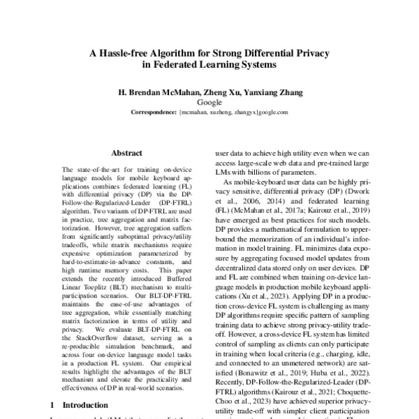 A Hassle-free Algorithm for Strong Differential Privacy in Federated Learning Systems - ACL ...
