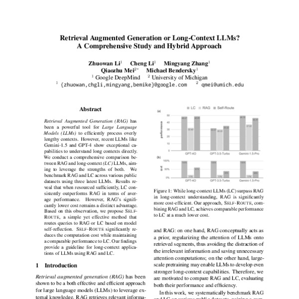 Retrieval Augmented Generation or Long-Context LLMs? A Comprehensive Study and Hybrid Approach ...