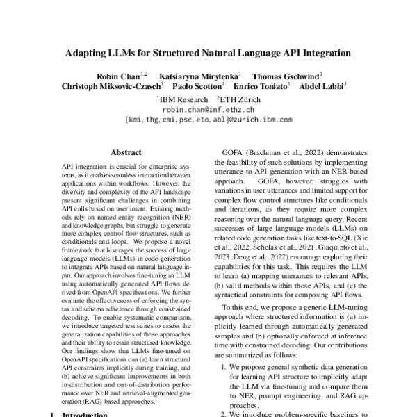 Adapting Llms For Structured Natural Language Api Integration Acl Anthology