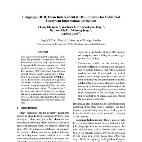 Language, OCR, Form Independent (LOFI) pipeline for Industrial Document Information Extraction ...