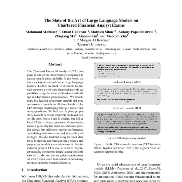 The State of the Art of Large Language Models on Chartered Financial ...