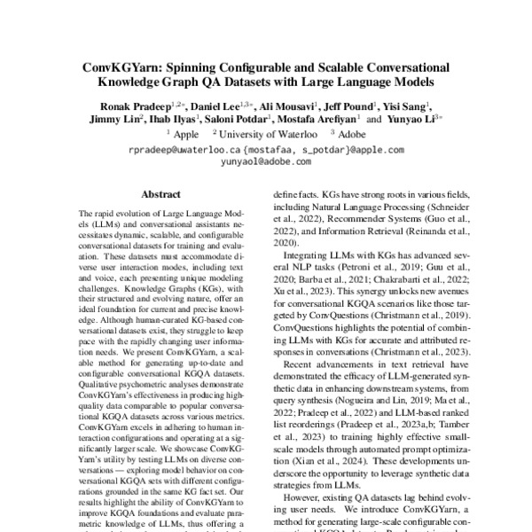 ConvKGYarn: Spinning Configurable and Scalable Conversational Knowledge Graph QA Datasets with ...