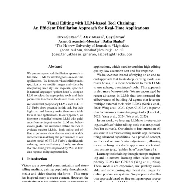 Visual Editing with LLM-based Tool Chaining: An Efficient Distillation Approach for Real-Time ...