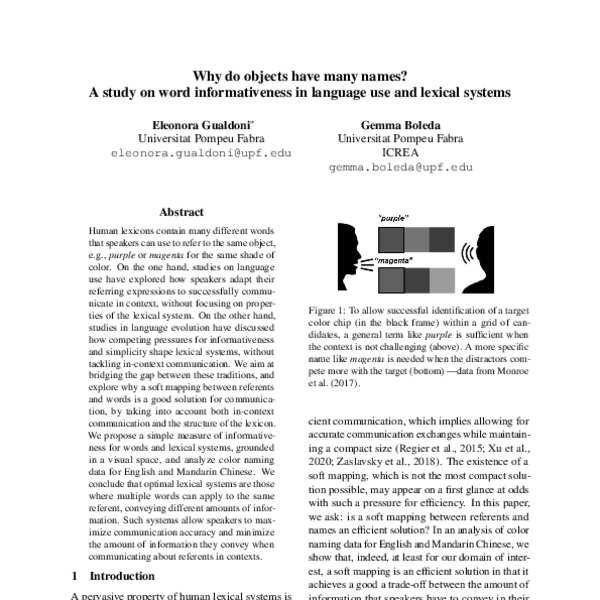 Why do objects have many names? A study on word informativeness in language use and lexical ...